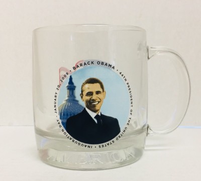 44th President Barack OBAMA MUG Glass Coffee Cup Commemorates 2009 ...