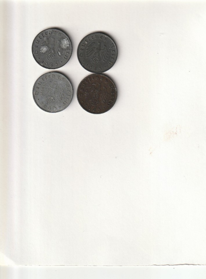 4 x GERMAN GERMANY NAZI - 10 PFENNIG COINS War 1942G 1943D 1944 D E LOT ...