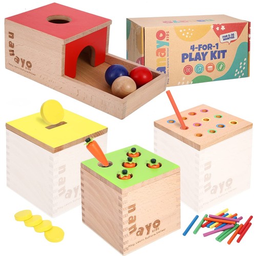 4-for-1 Play Kit Includes Object Permanence Box, Montessori Coin Carrot ...