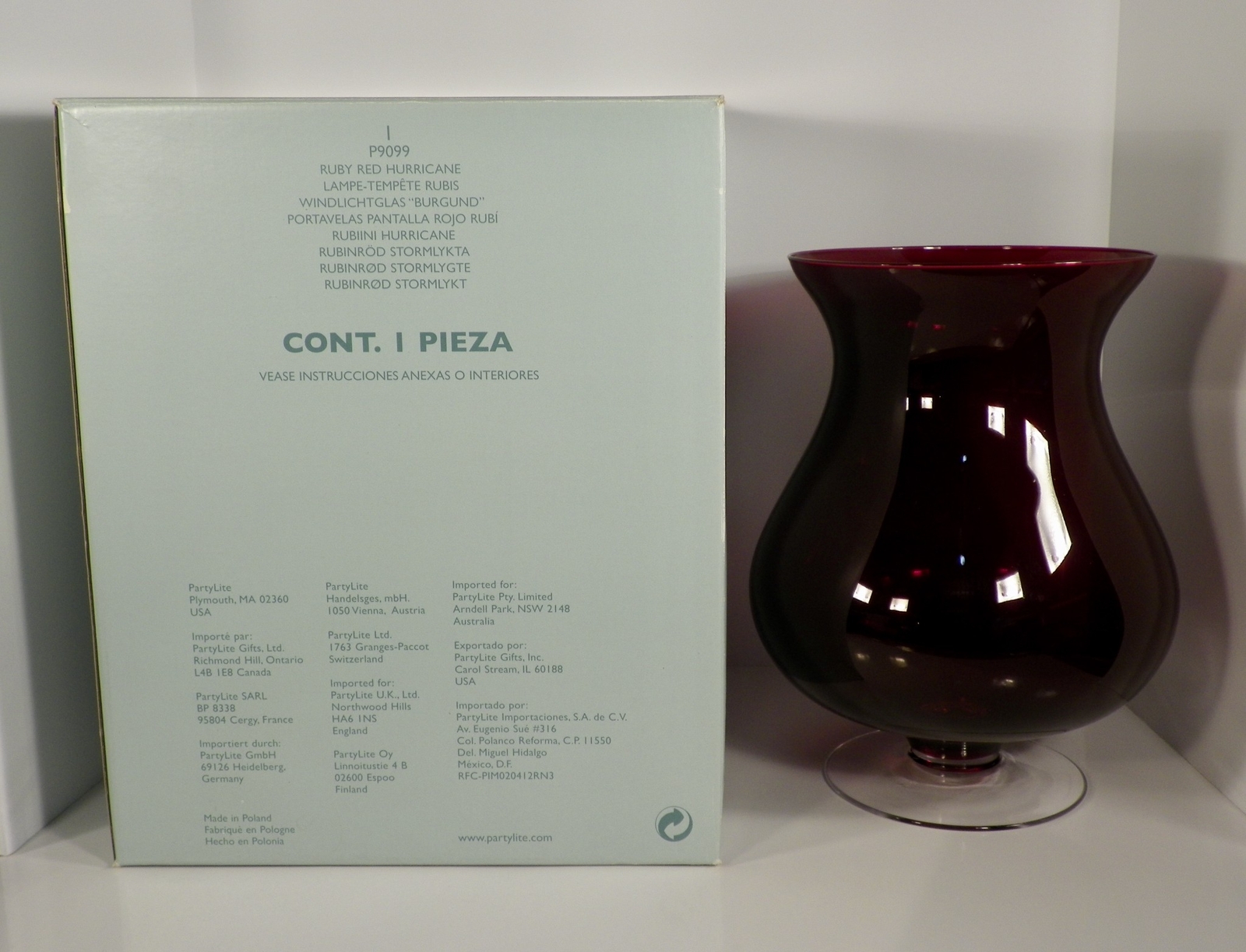 Partylite Ruby Red Hurricane Candle Lamp P9099 Retired Glass with ...