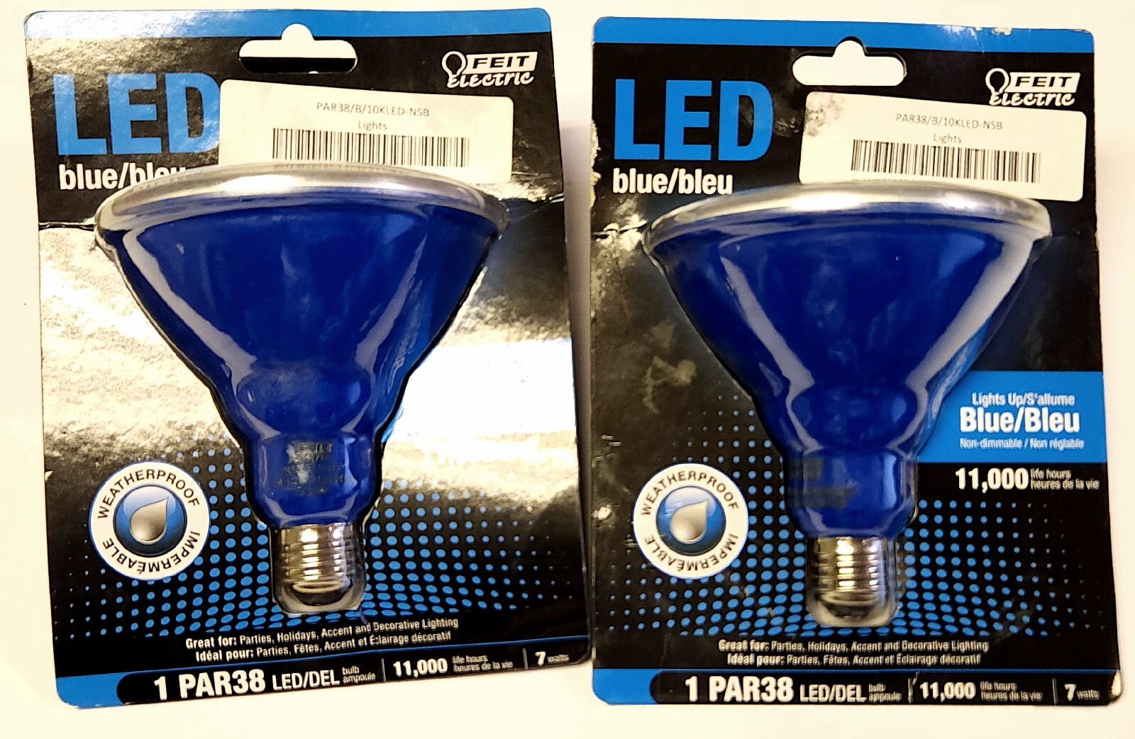 LOT OF 2 FEIT ELECTRIC PAR38 LED BLUE PAR38 B 10KLED Waterproof Bulb ...