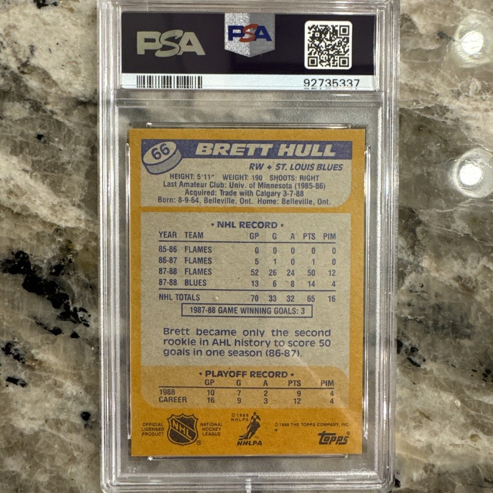 1988-89 Topps NHL Hockey #66 Brett Hull Rookie PSA 9 MINT St Louis ...