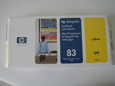 HP 83 UV 2015 YELLOW PRINTHEAD AND CLEANER SEALED C4963A DESIGNJET 5000 ...