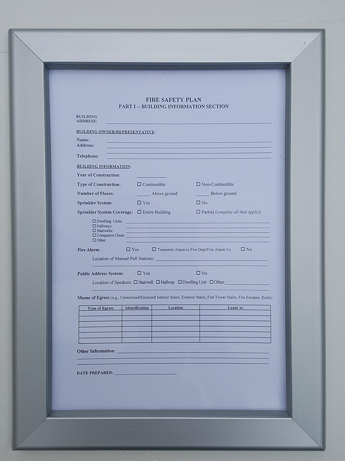 Fire Safety Plan Frame - 8.5 x 11 ( Heavy Duty)-REF24-1027 | eBay