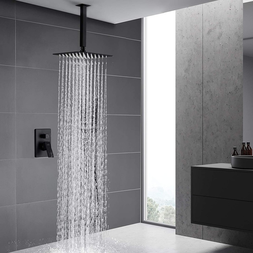 8" Shower System Ceiling Mounted Rain Mixer Shower Combo Black Shower ...