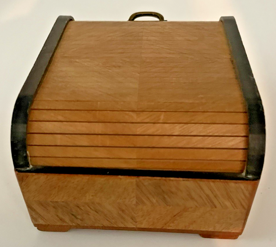 Vintage Small 4.25" Tambour Style Roll Top Wood Trinket Box MCM | eBay