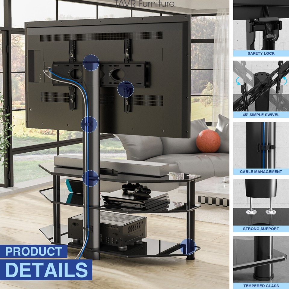 Universal Flat TV Stand with Swivel Mount for TVs up to 75 inch, 3-Tier ...