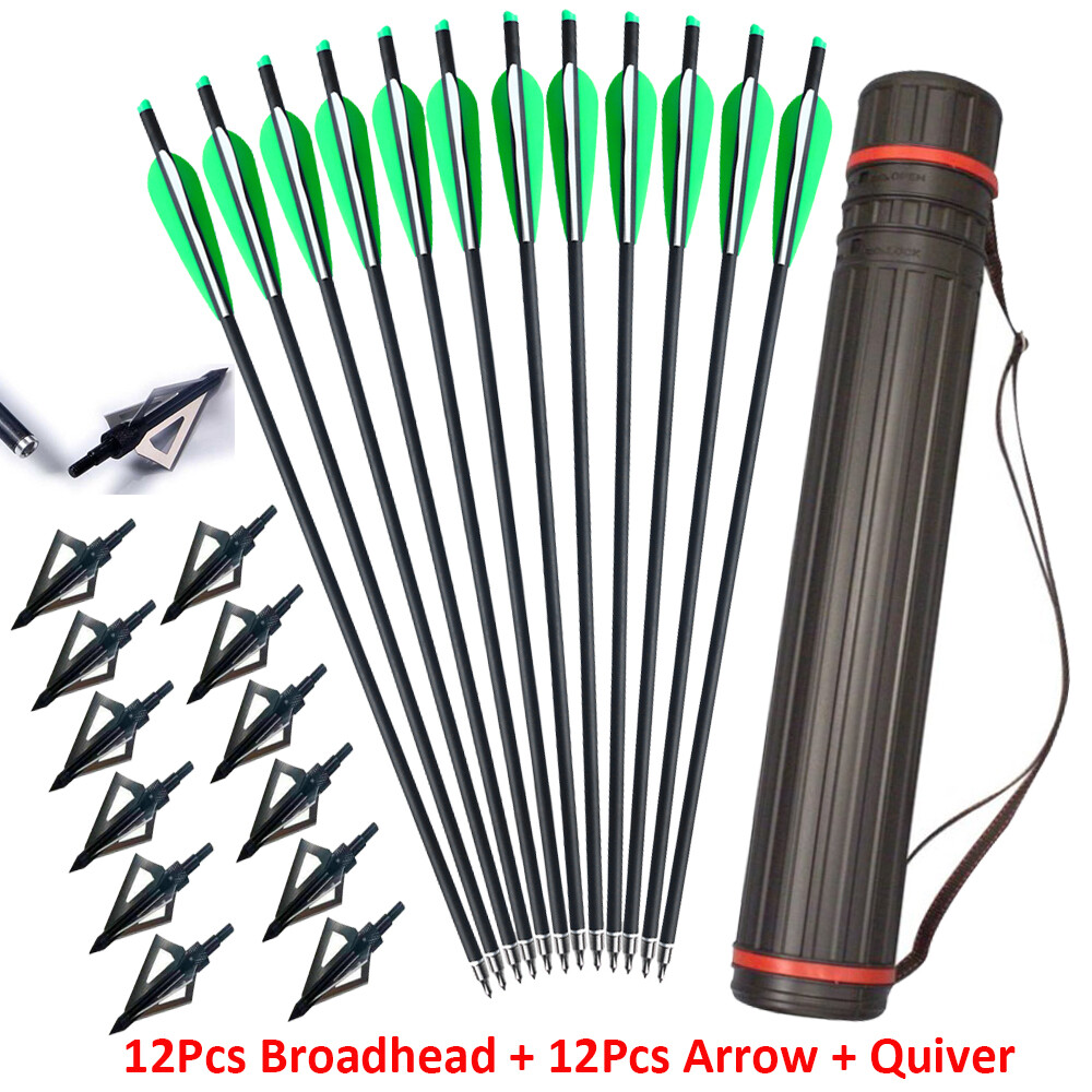 12Pcs 20" Carbon Crossbow Bolts Arrow+12Pcs Hunting Broadheads+Arrow ...
