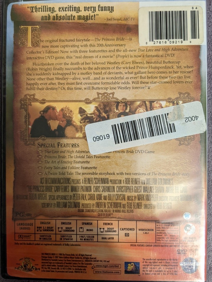 The Princess Bride (DVD, 2007, 20th Anniversary Edition) 27616092205| eBay