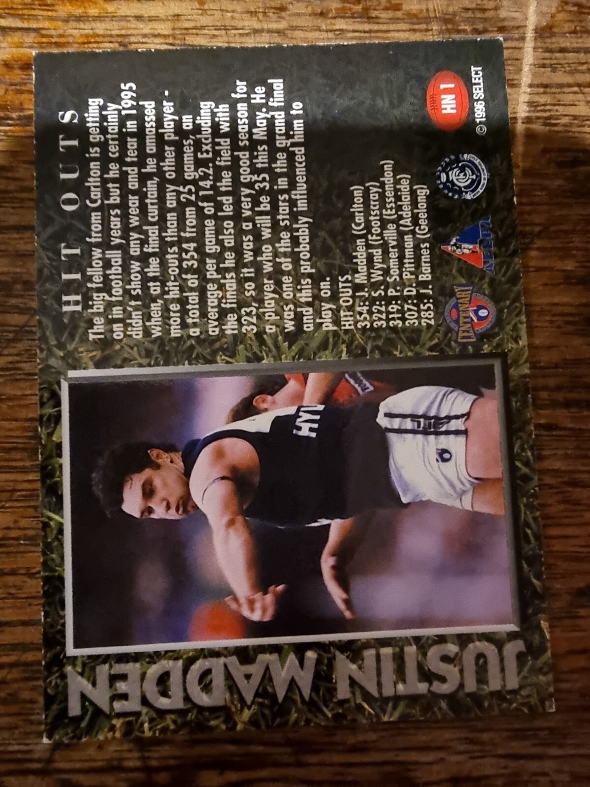 1996 AFL Select Carlton Justin Madden Hot Numbers # HN1 Blues rare ...