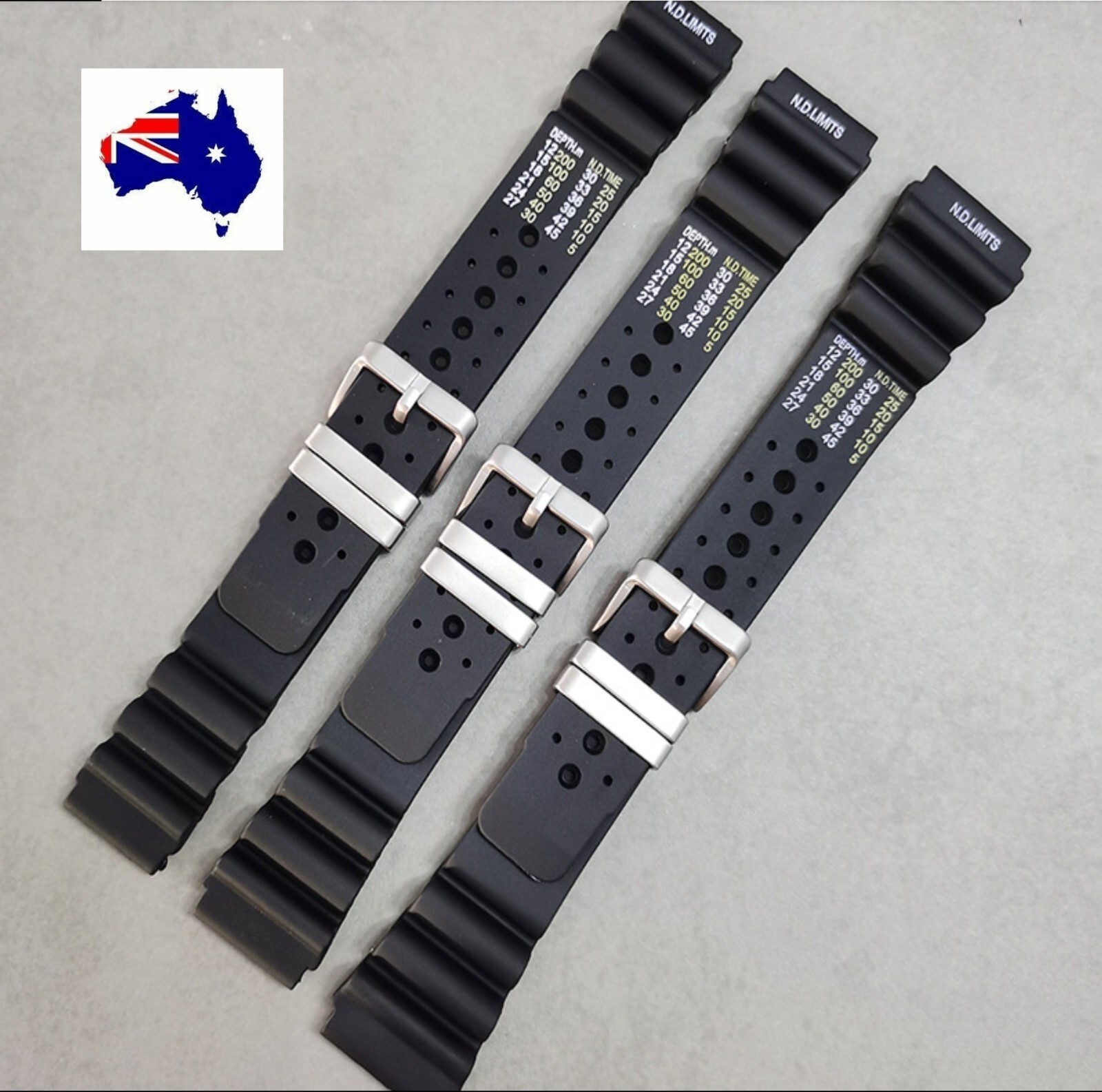 SEIKO ND Limits Dive Chart Black Silicone Diver Watch Band in Gold SS ...