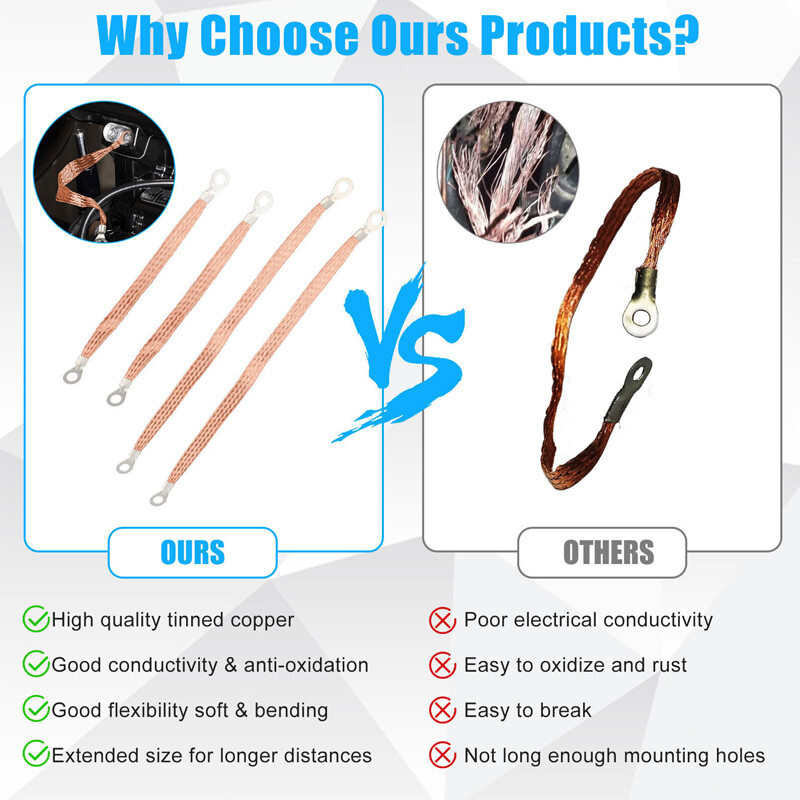 4x Engine Ground Strap Copper Cable Kit For Car Truck Firewall Engine ...