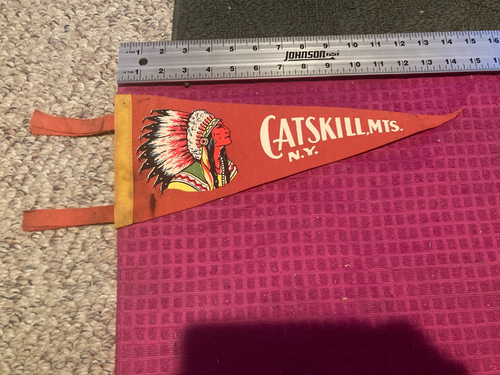 VTG CATSKILL MOUNTAINS PENNANT NEW YORK Indian NATIVE AMERICAN - Fast ...