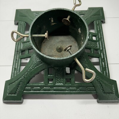 Vintage 14x14 Art Deco Cast Iron Christmas Tree Stand Heavy Duty Green ...