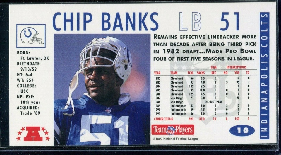 1992 Fleer Game Day Tall Boy Chip Banks #10 Indianapolis Colts | eBay