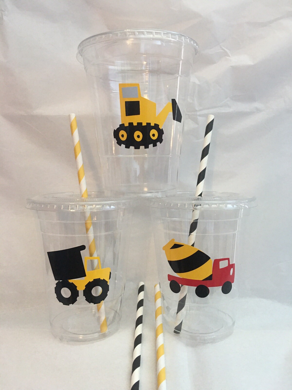 Construction Party Cups Set of 12 WITH Lids/Straws Birthday | eBay