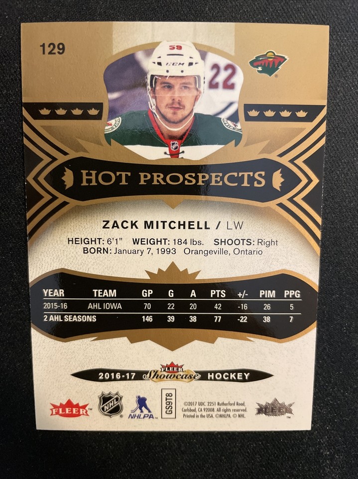 16-17 UD Fleer Showcase Hockey RC Hot Prospects 129 Zack Mitchell /399 | eBay
