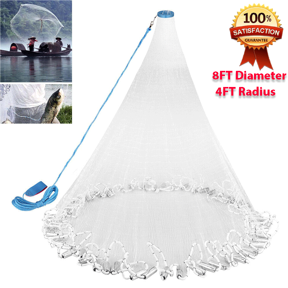 8ft/4ftRadius Fishing Cast Net Bait Easy Throw Hand Cast Strong Nylon ...