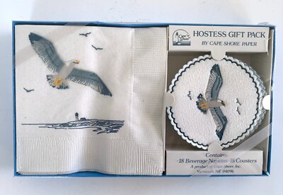 Vtg Cape Shore Boxed Hostess Gift Set Seagull Paper Beverage Napkins ...