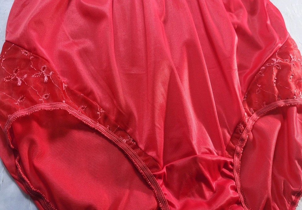 Vtg Fine Red Silky Double Nylon Gusset CutOut Sheer Eyelet Inlay Sz 10 ...