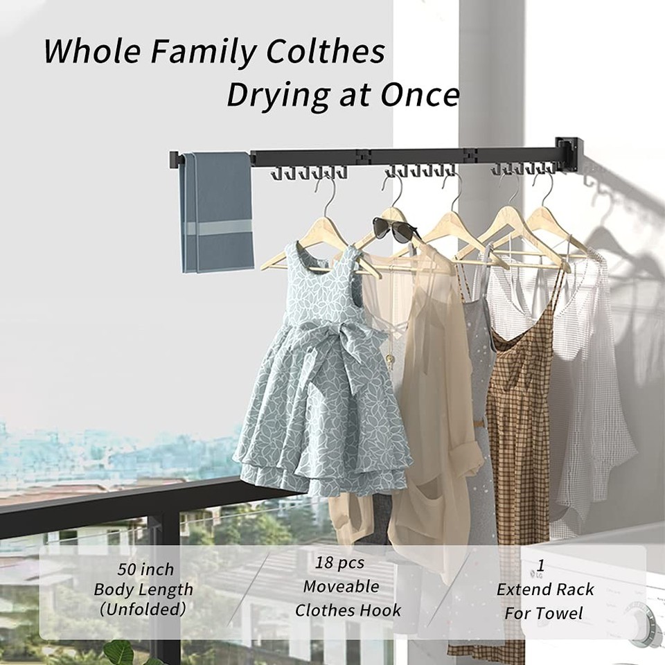 Retractable Clothes Drying Rack,Wall Mounted Clothes Hangers， Space ...