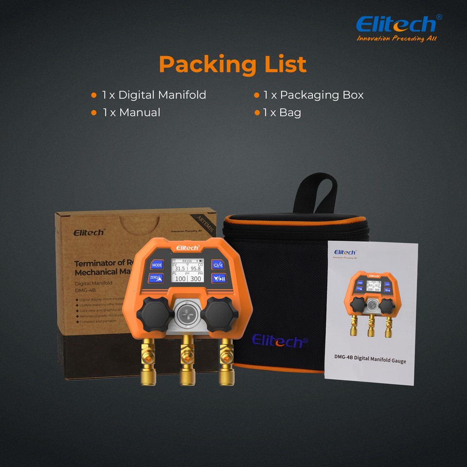 Elitech Digital Manifold Gauge App Control AC Pressure Gauges, ARTEMIS ...