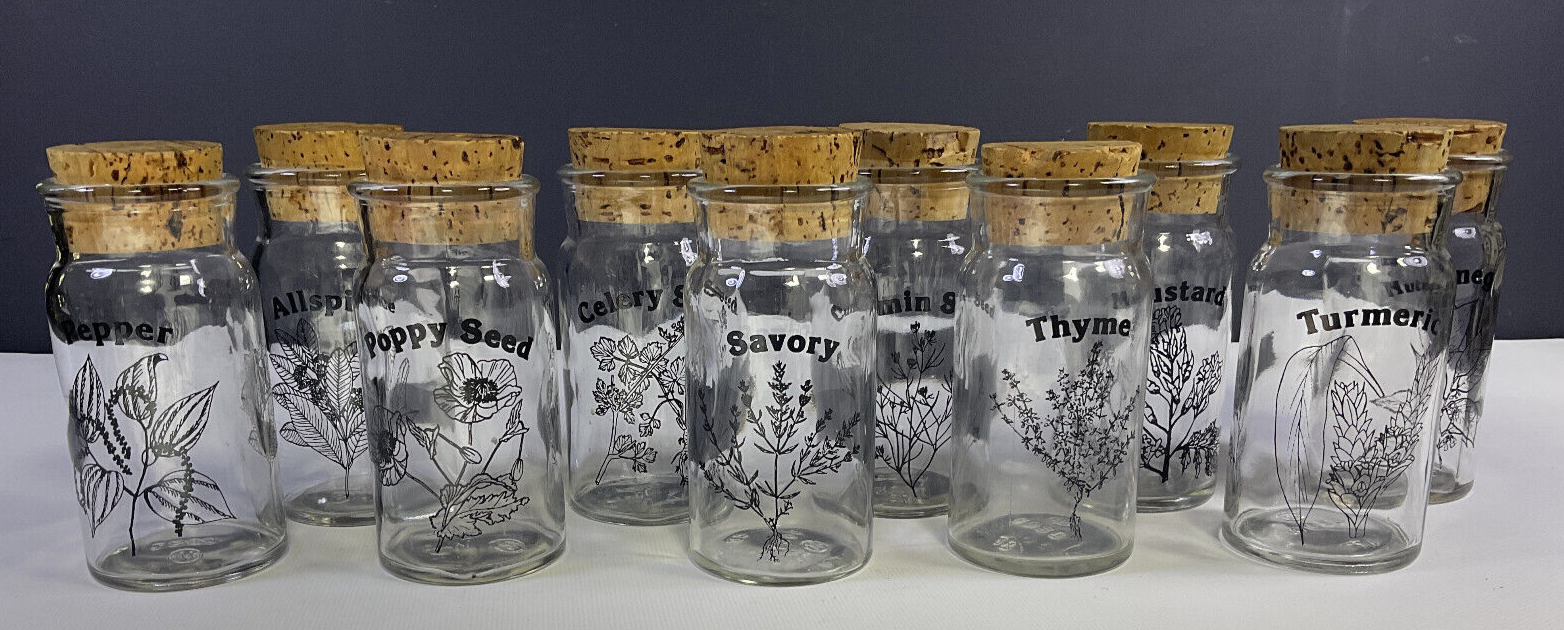 Wheaton Spice Jars Glass Bottles with Cork Tops 8-PCS set Vintage 70's ...