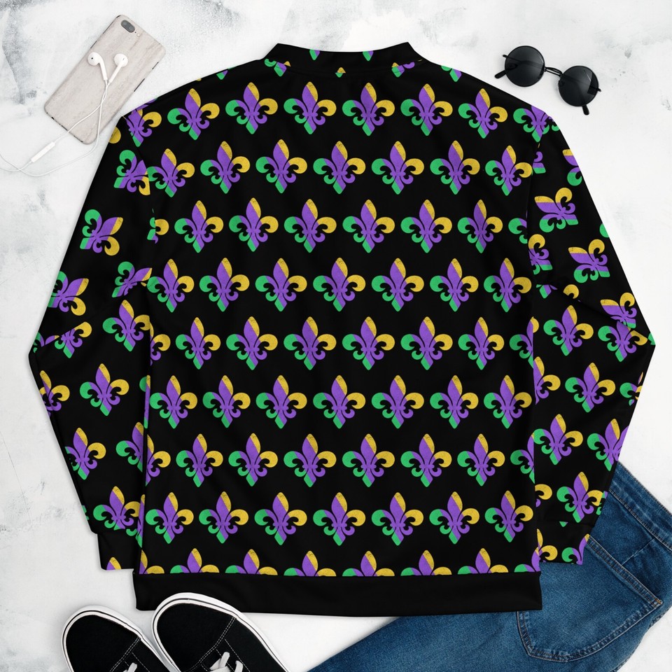 Mardi Gras Costume Fleur De Lis Pattern Unisex Bomber Jacket For Fat Tuesday Ebay