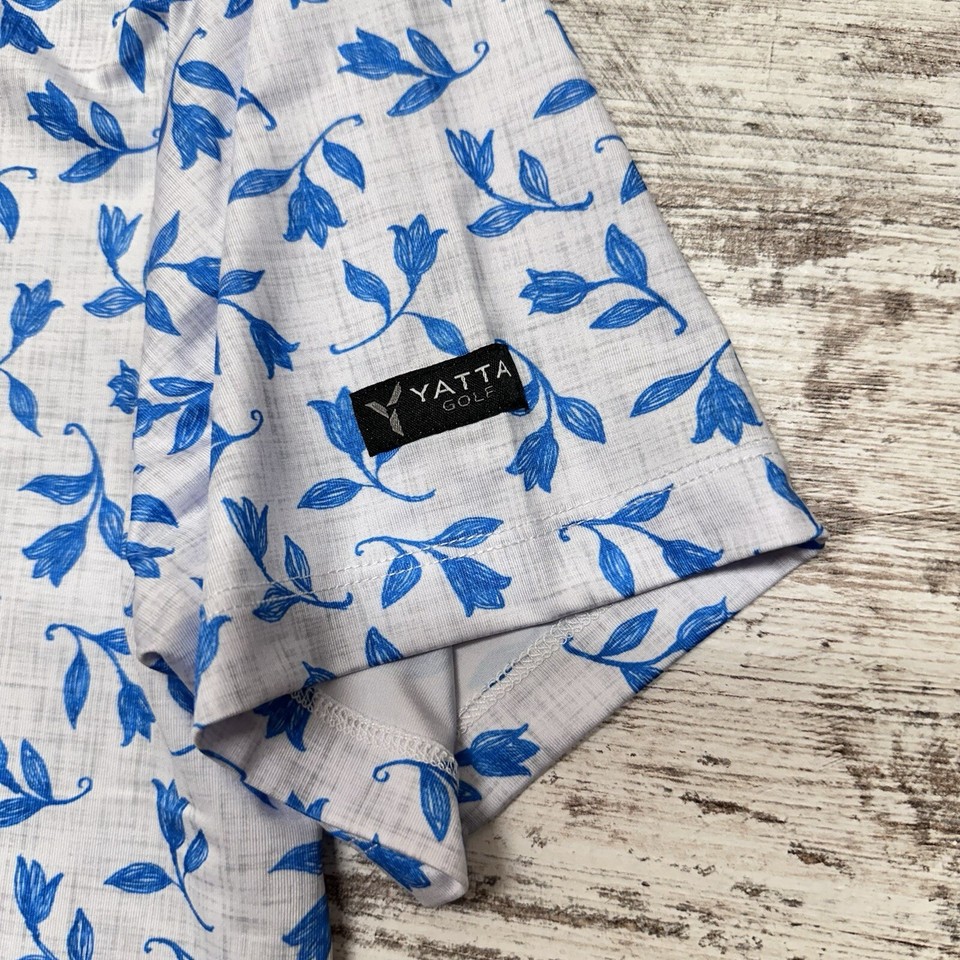 Yatta Golf Polo Shirt Mens Medium Blue White Floral Print Outdoors ...