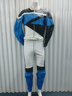 Teknic Vintage Navy Blue White 2pc Racing Motorcycle Full Leather Suit ...