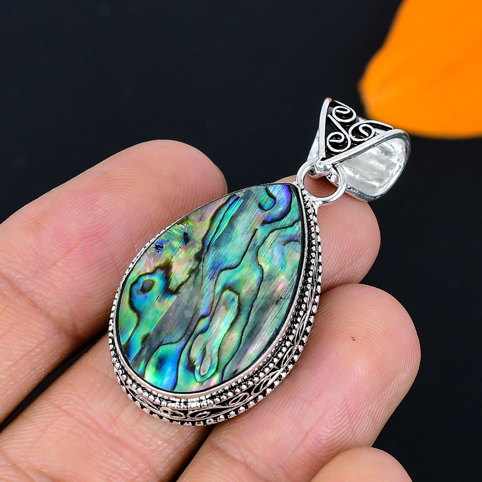 Abalone Shell Gemstone Handmade 925 Sterling Silver Jewelry Pendant 1. ...