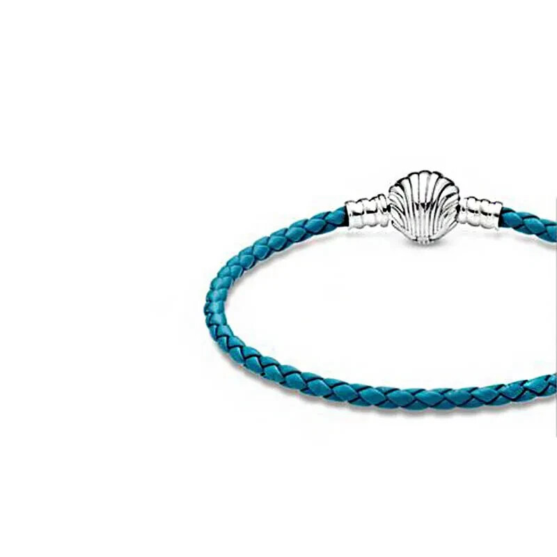 New 925 Sterling Silver Bracelet Seashell Clasp Turquoise Braided ...