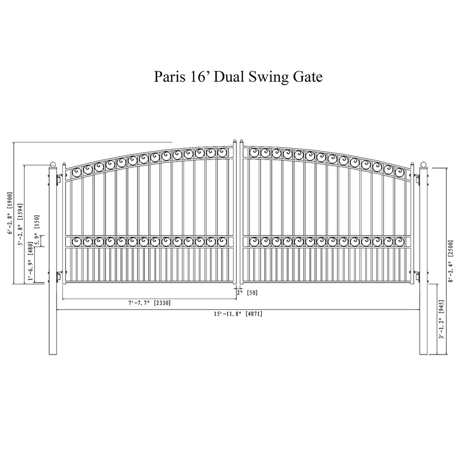 ALEKO Garden Yard Steel Dual Driveway Black Gate 16 ft x 6 ft Paris ...