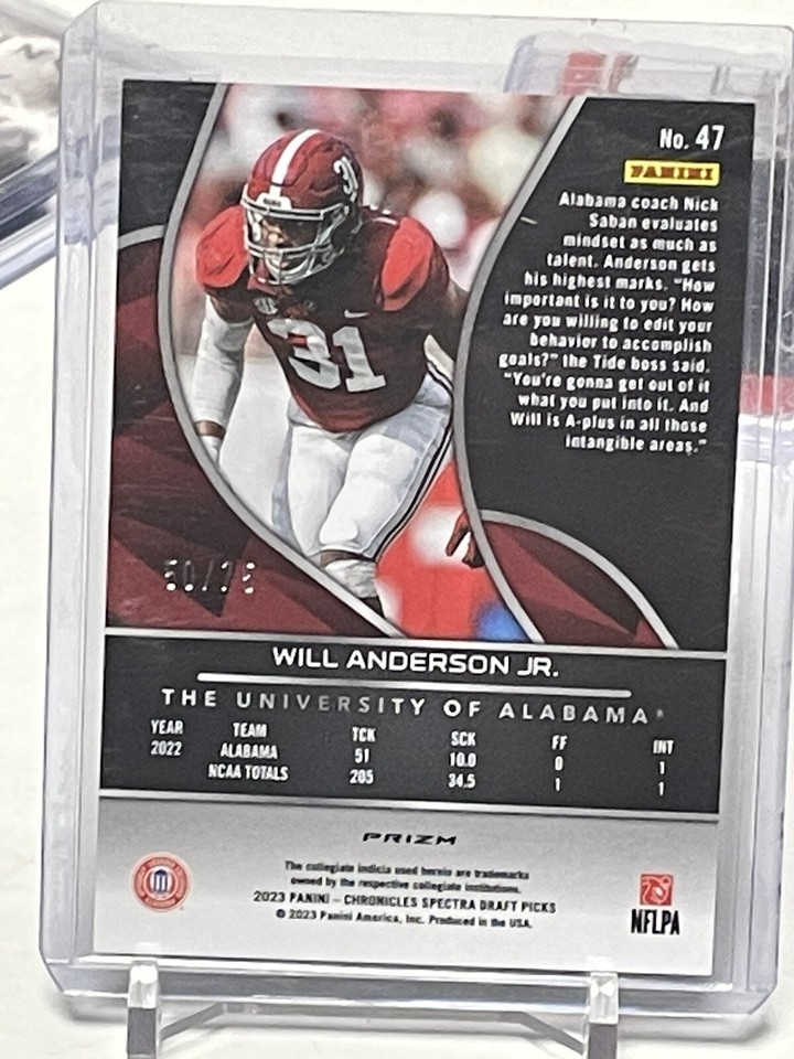 2023 Chronicles Spectra Draft Picks Will Anderson Jr. RC 47 Neon Pink ...