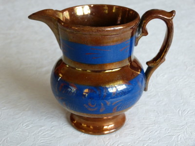 Antique Copper Lusterware Luster Ware Pitcher Dark Blue Double Accents ...