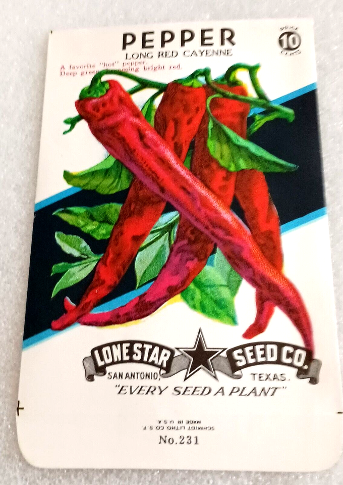Vtg Long Red Cayenne Pepper Seed Packet Lone Star NOS New 1950s San ...