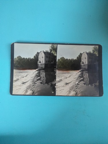 VIntage STEREOVIEW CARD homemade one of a kind COLOR riverside house ...