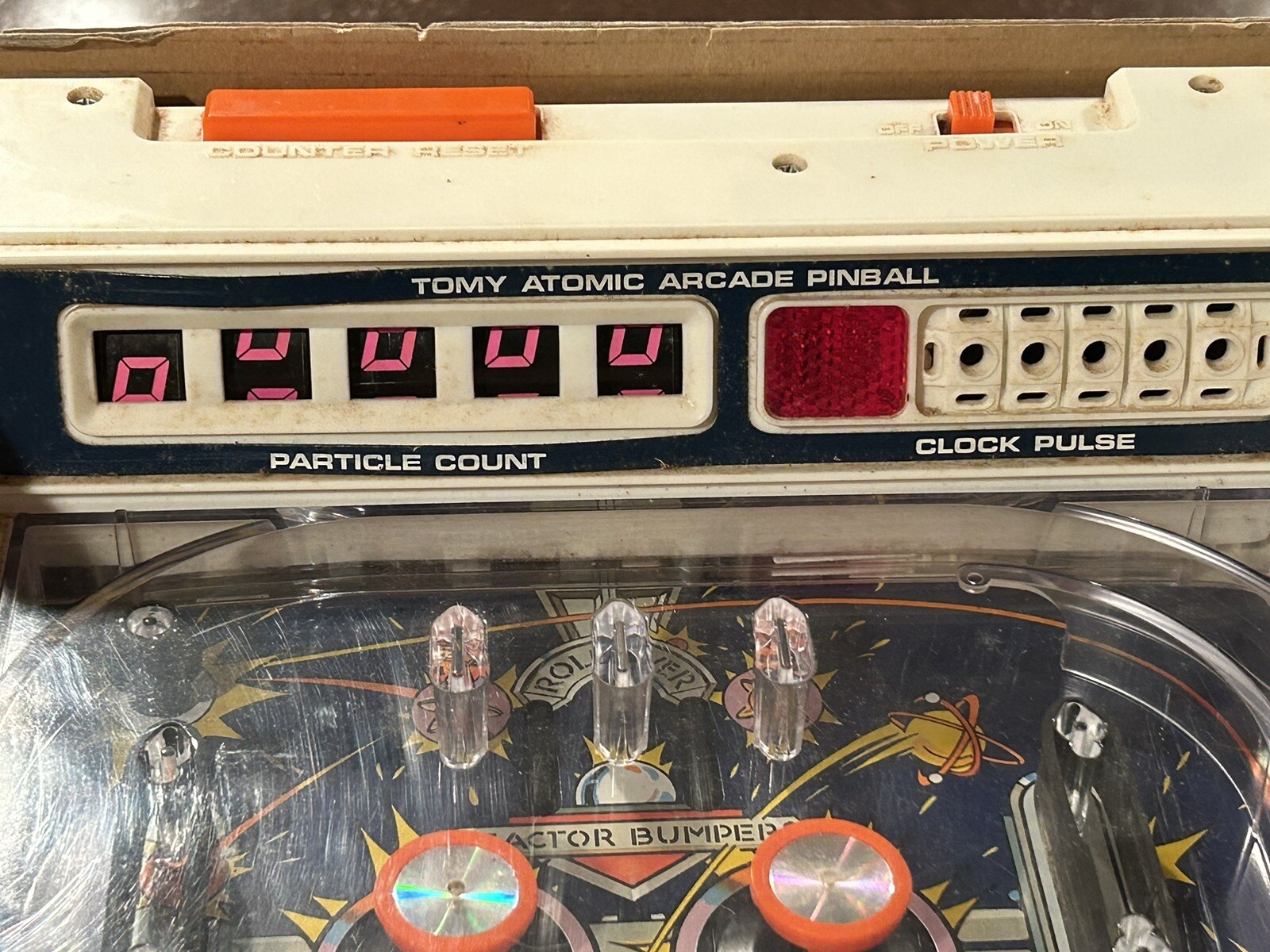 Vintage TOMY 1979 Atomic Arcade Tabletop Pinball Machine w Box READ ...
