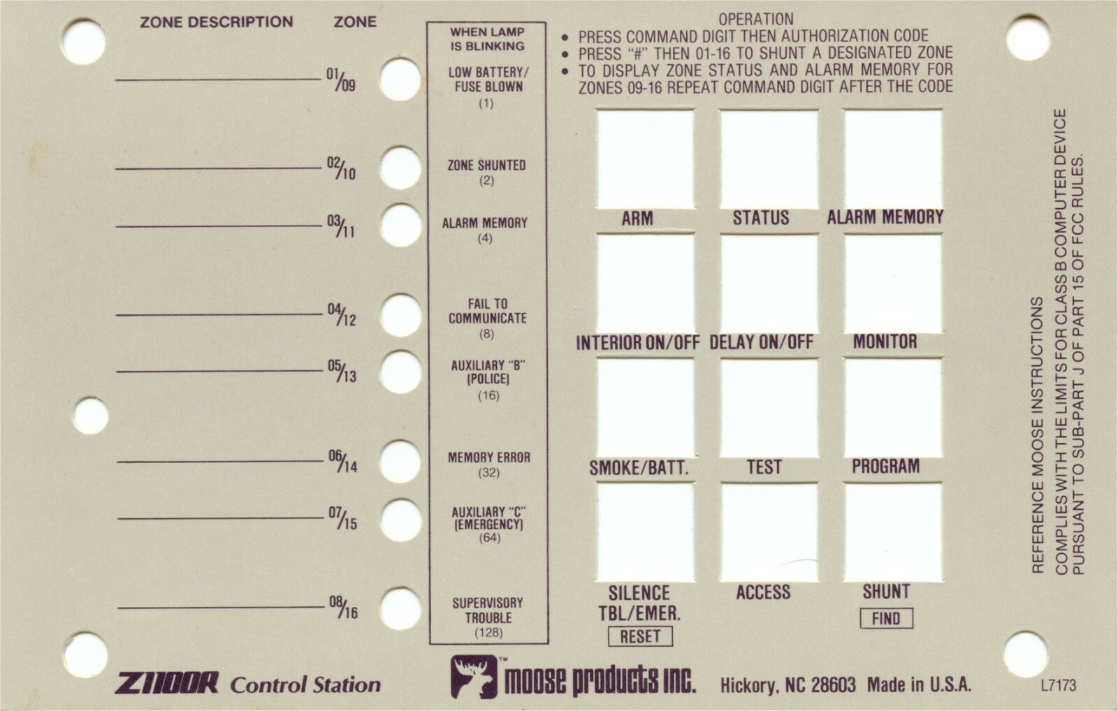 Moose Z1100R Keypad Replacement Overlay Decal NEW: Peel-N-Stick | eBay