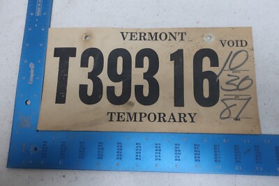 Vermont License Plate Tag 1987 87 VT Temporary Cardboard T39316 | eBay