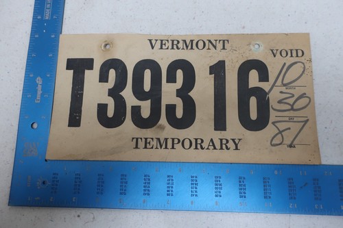 Vermont License Plate Tag 1987 87 VT Temporary Cardboard T39316 | eBay