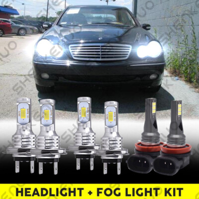 For Benz C240 C320 2001-2005 6x 6000K Front LED Headlight + Fog Light ...
