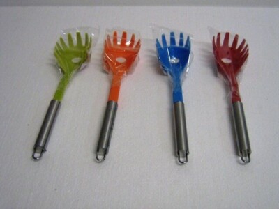 SPAGHETTI MESTOLO FORCHETTONE IN SILICONE CON MANIGLIA ACCIAIO SATINATO ...