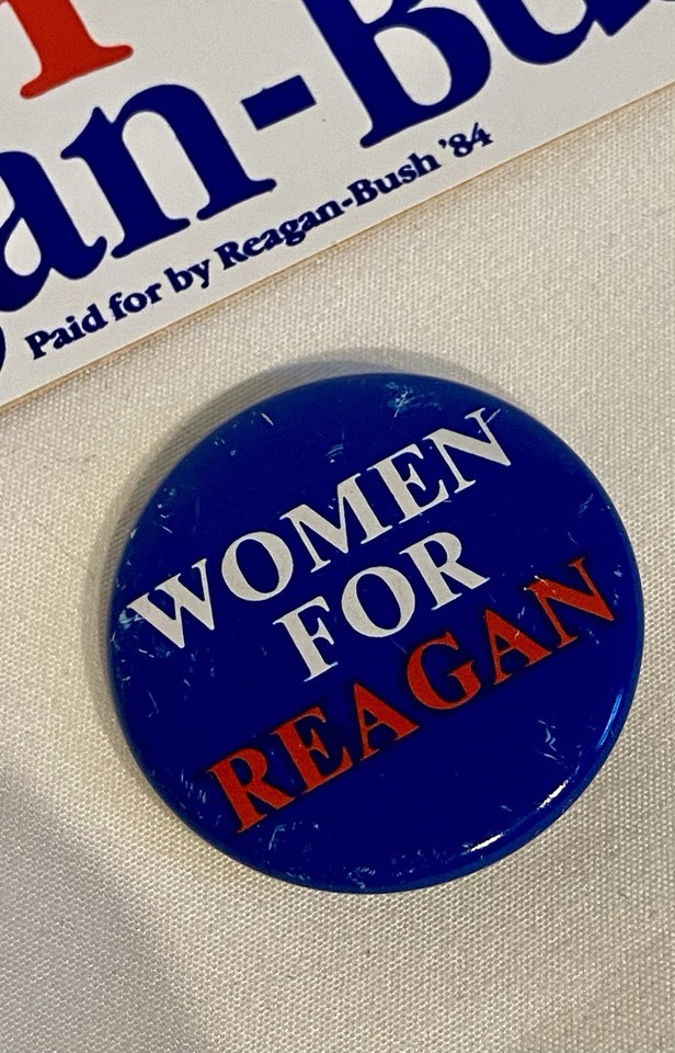 Vintage 1984 Ronald Reagan RARE Women For Reagan Pins (2) & Bumper ...