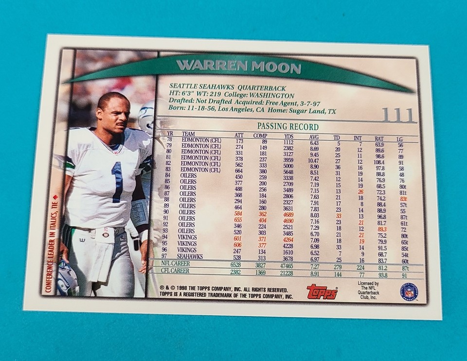1998 Topps Season Opener #111 Warren Moon Seattle Seahawks FOOTBALL ...