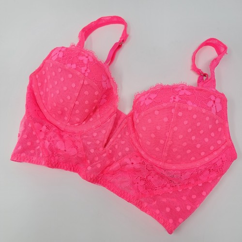 Victoria's Secret 34B Dream Angels Bright Pink Lace Polka Dot Wide ...