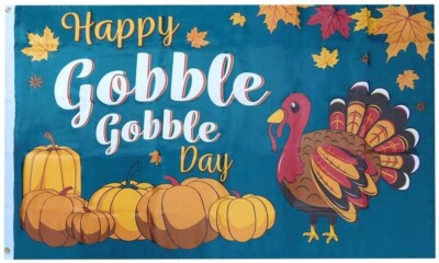 Happy Gobble Gobble Day Green Premium Quality 3'x5' Woven Poly Nylon ...