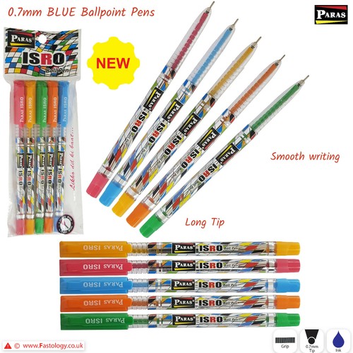 BLUE Ballpoint Pens 0.7mm Fine Long Point PARAS Ball Pen School Office ...