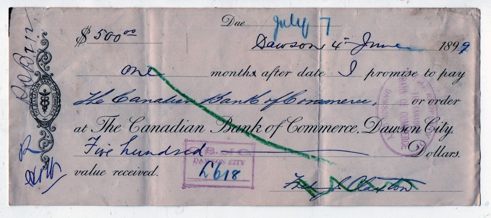 1899 Check from the Canadian Bank of Commerce Dawson City | eBay