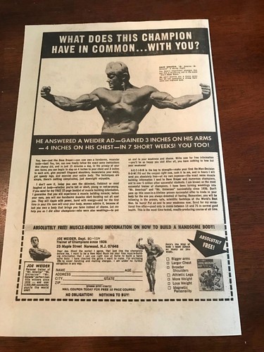 1975 VINTAGE 6x10 COMIC PRINT AD FOR JOE WEIDER DAVE DRAPER ...